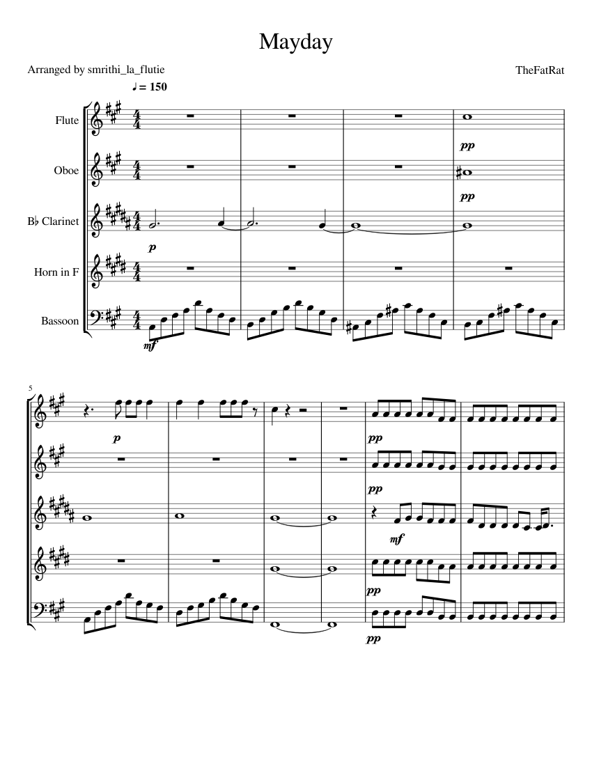 TheFatRat- Mayday Sheet Music for Flute, Oboe, Clarinet in b-flat ...