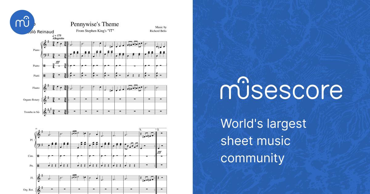 Pennywise`s Theme – Richard Bellis Sheet Music for Piano, Organ, Tuba ...