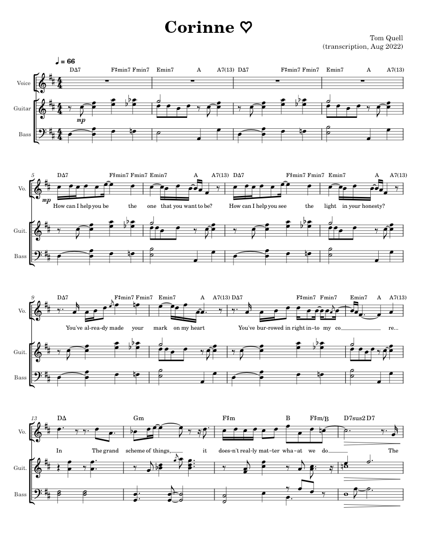 Corinne – Tom Quell Sheet music for Piano, Guitar, Bass guitar (Piano ...
