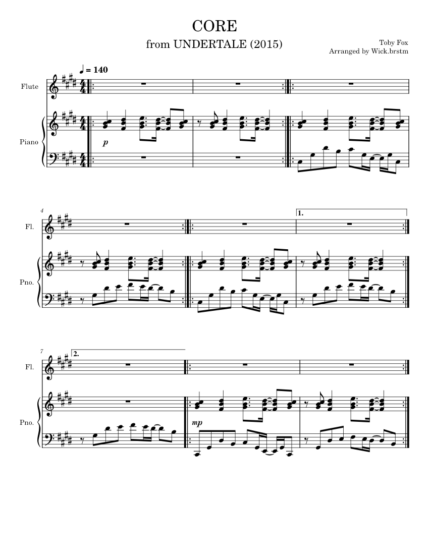 Core – Toby Fox – UNDERTALE Soundtrack Sheet music for Piano, Flute ...