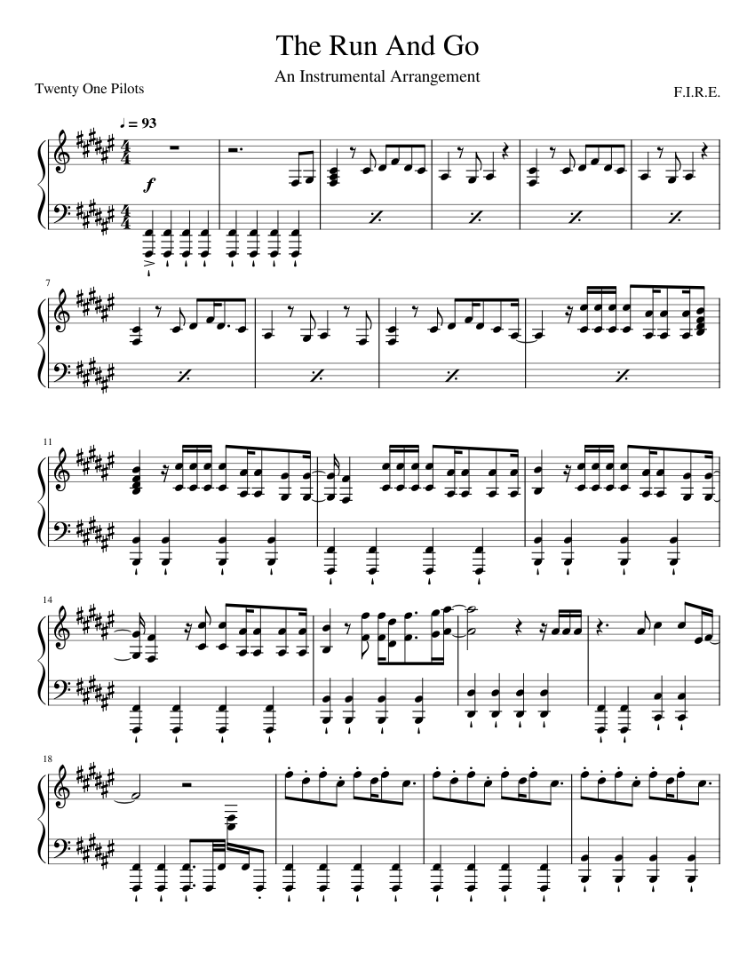 Twenty One Pilots – The Run And Go Sheet Music for Piano (Solo ...