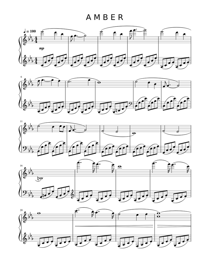 Amber Sheet Music for Piano (Solo) | MuseScore.com