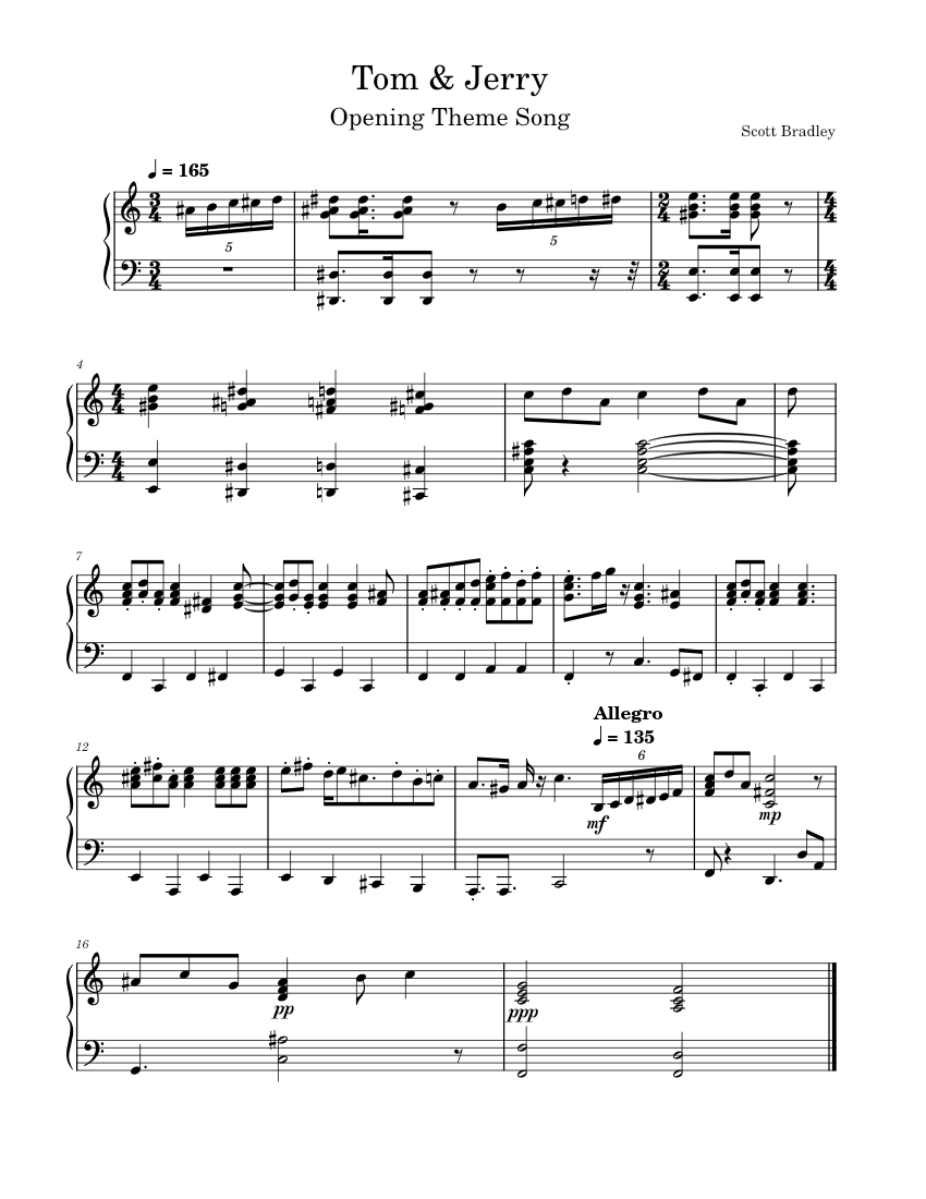Tom & Jerry:Opening Theme Song – Scott Bradley Sheet music for Piano ...