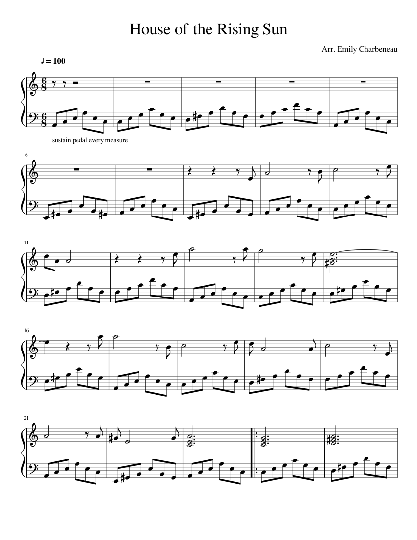 House of the Rising Sun Sheet music for Piano (Solo) | Musescore.com
