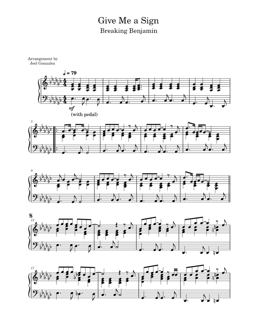 Breaking Benjamin - Give Me A Sign (piano solo) Sheet Music for Piano ...