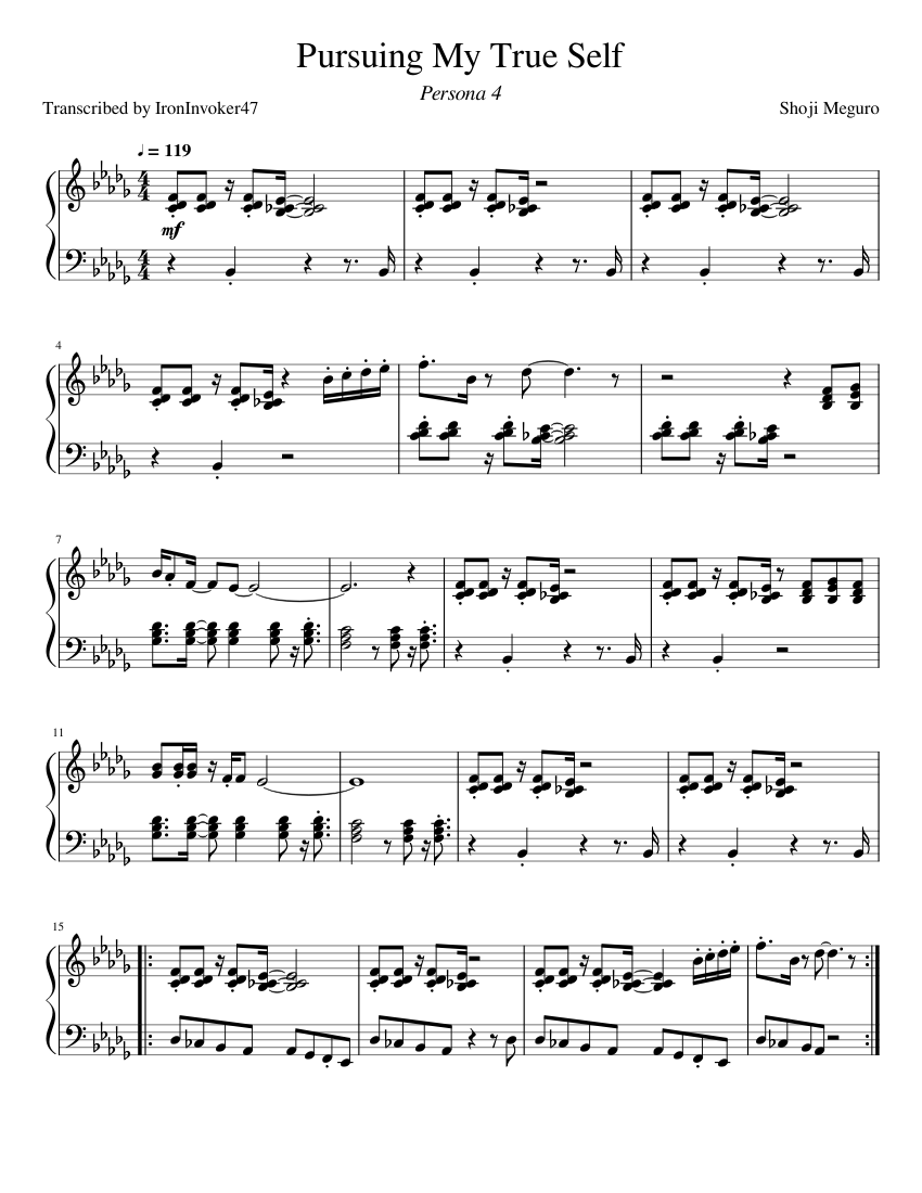 Pursuing My True Self - Persona 4 Sheet Music for Piano (Solo ...