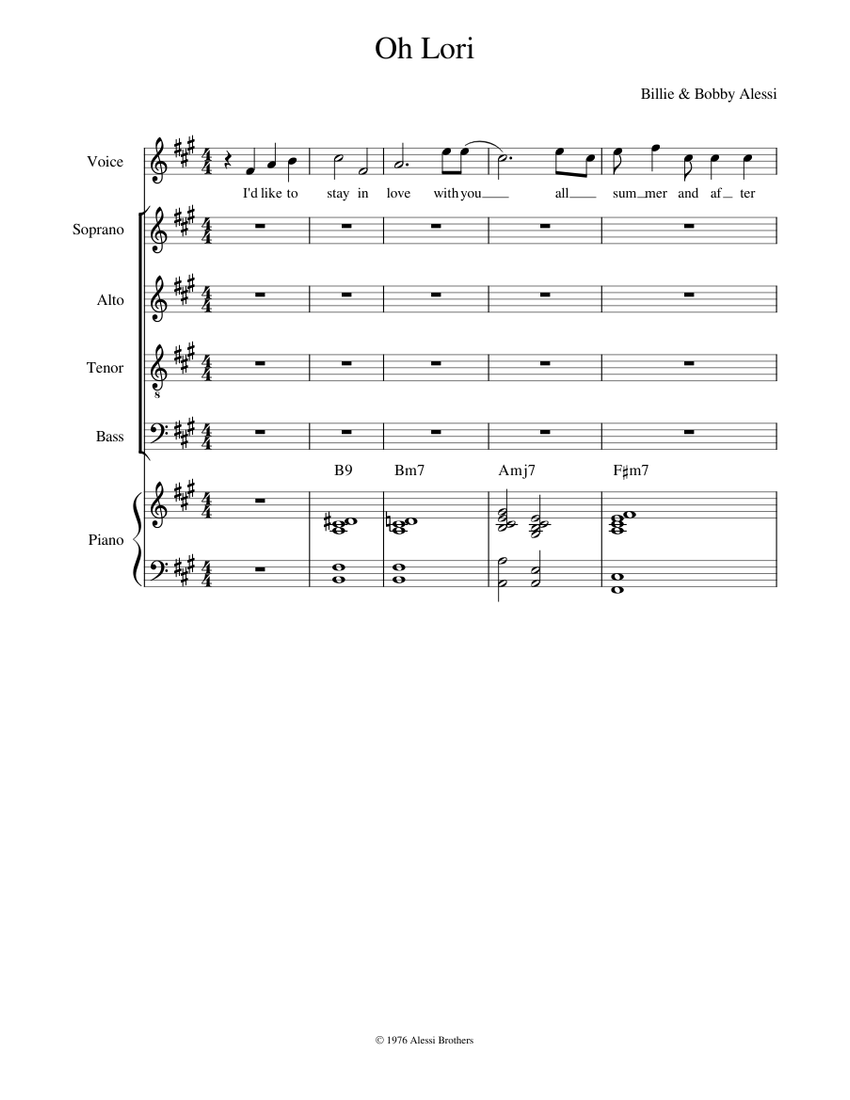 Oh Lori Sheet Music with Chords for Piano, Soprano, Alto, Tenor & more ...