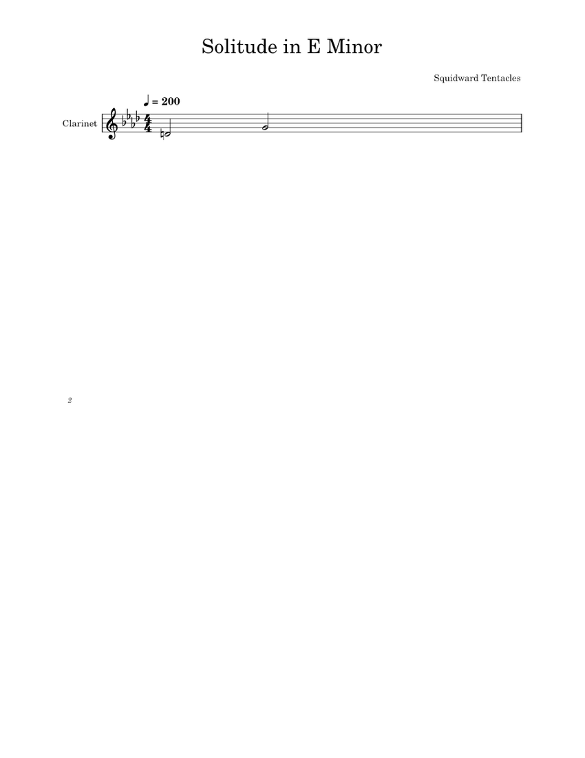 Solitude in E Minor - Squidward Tentacles Sheet music for Clarinet in b ...