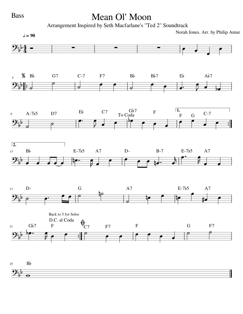 Mean Ol' Moon (Bass-Combo) Sheet music for Piano (Solo) Easy ...