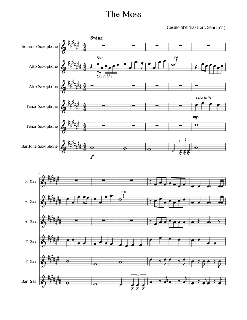 The moss – Cosmo Sheldrake The Moss Sheet Music for Saxophone alto ...