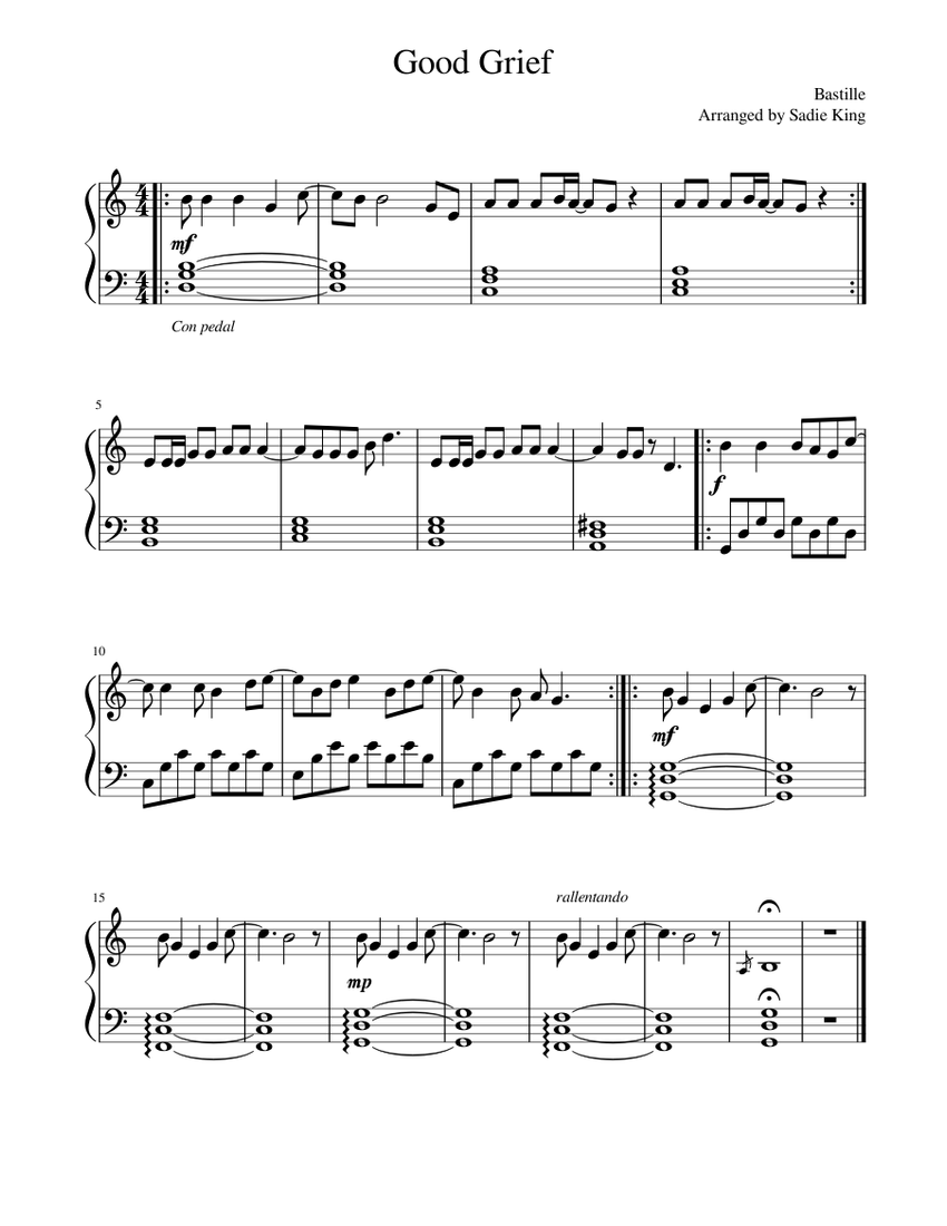 Good Grief - Bastille Sheet Music for Piano (Solo) easy | MuseScore.com