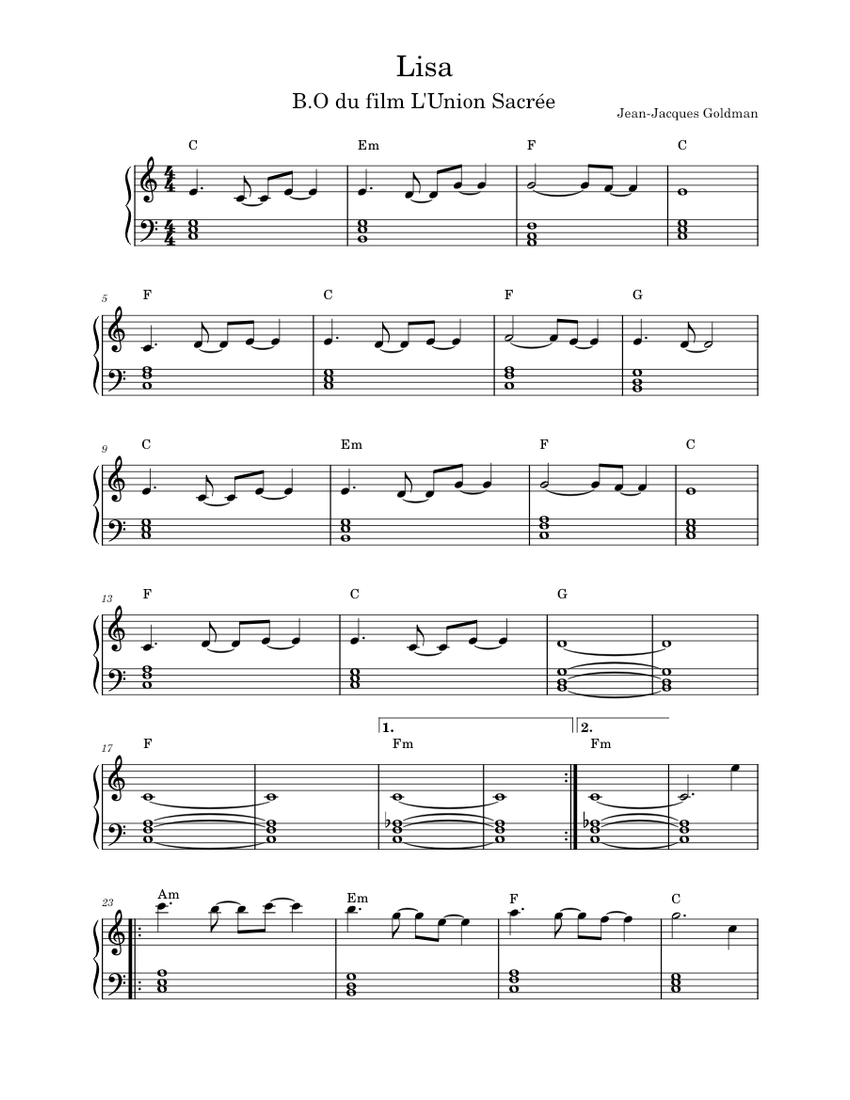 Lisa Sheet Music with Chords for Piano (Solo) Easy | MuseScore.com