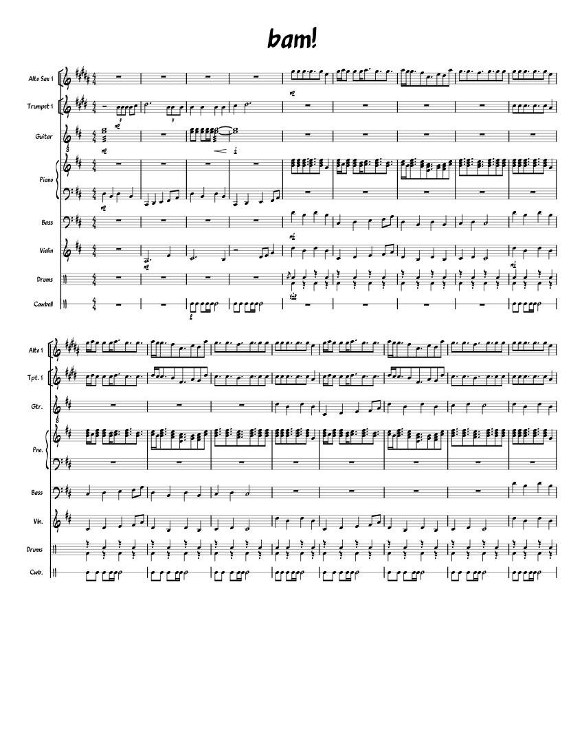 bam! Sheet music for Piano, Saxophone alto, Trumpet in b-flat, Violin ...