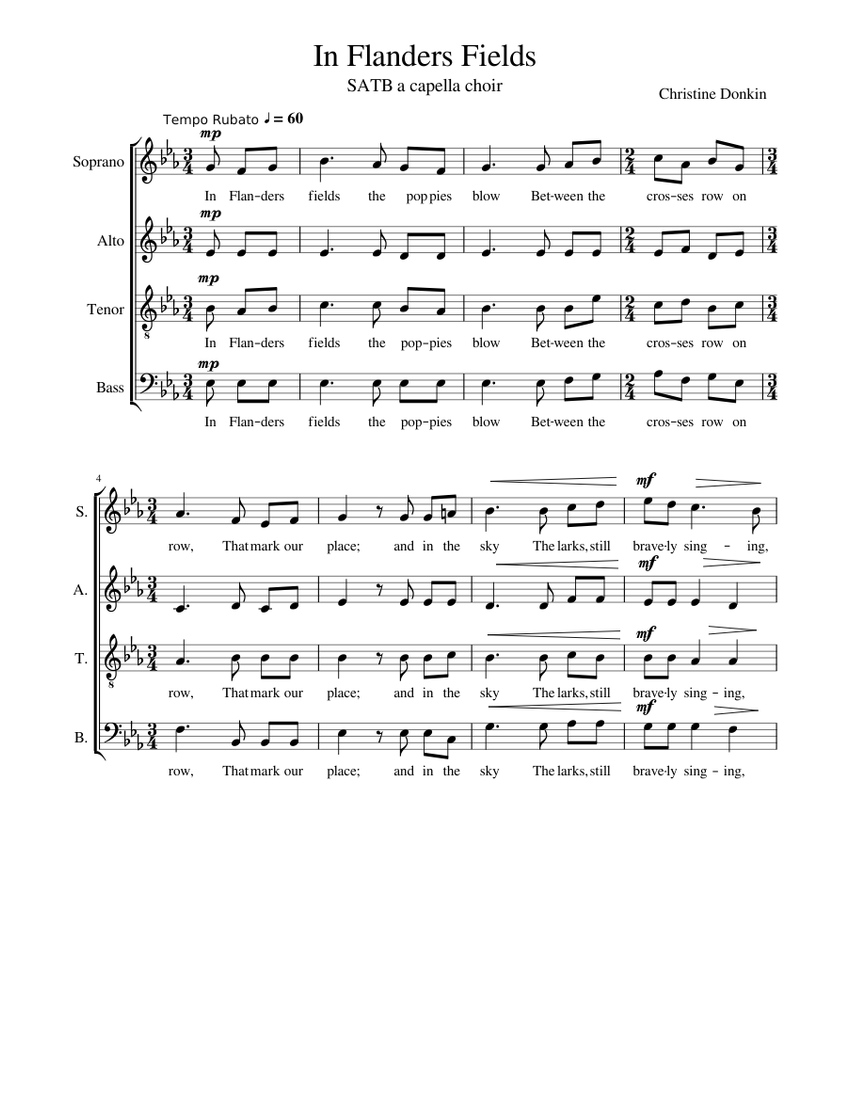 In Flanders Fields Sheet Music for Soprano, Alto, Tenor, Bass voice ...