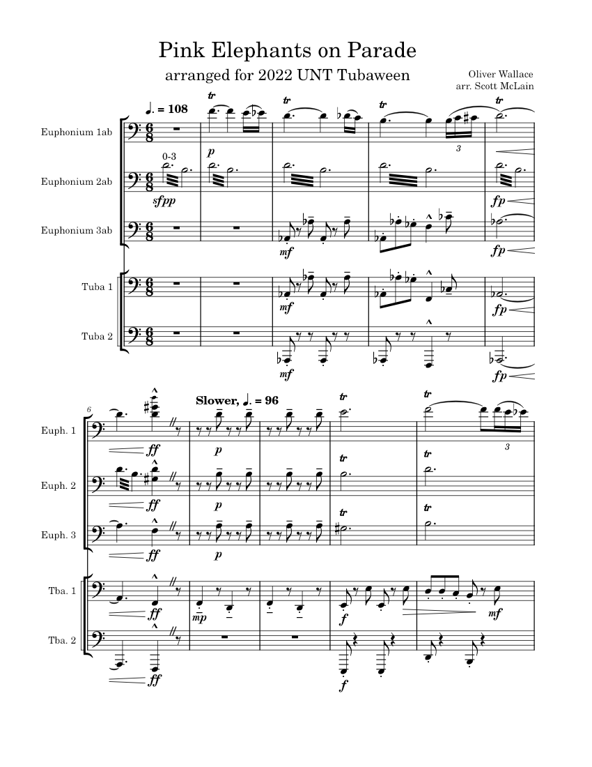Pink Elephants on Parade (Dumbo) for Tuba Choir Sheet Music for ...