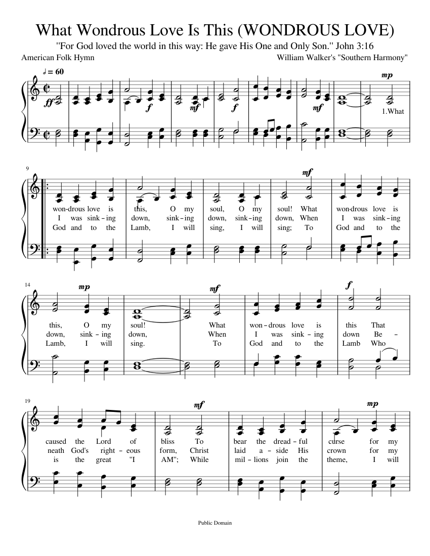 What Wondrous Love Is This (WONDROUS LOVE) Sheet Music for Piano (Solo ...