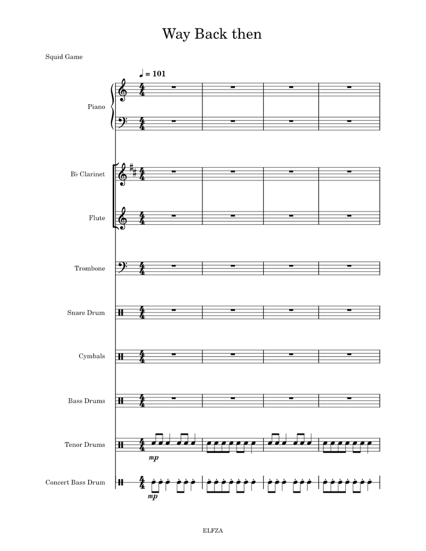 Way Back Then Sheet Music for Piano, Trombone, Flute, Clarinet in b ...