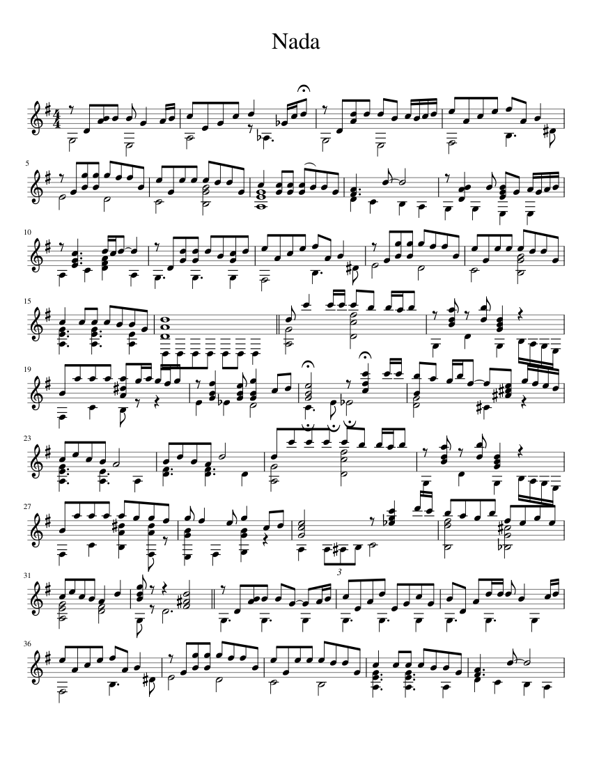 Nada (Guitar) Sheet music for Piano (Solo) Easy | Musescore.com