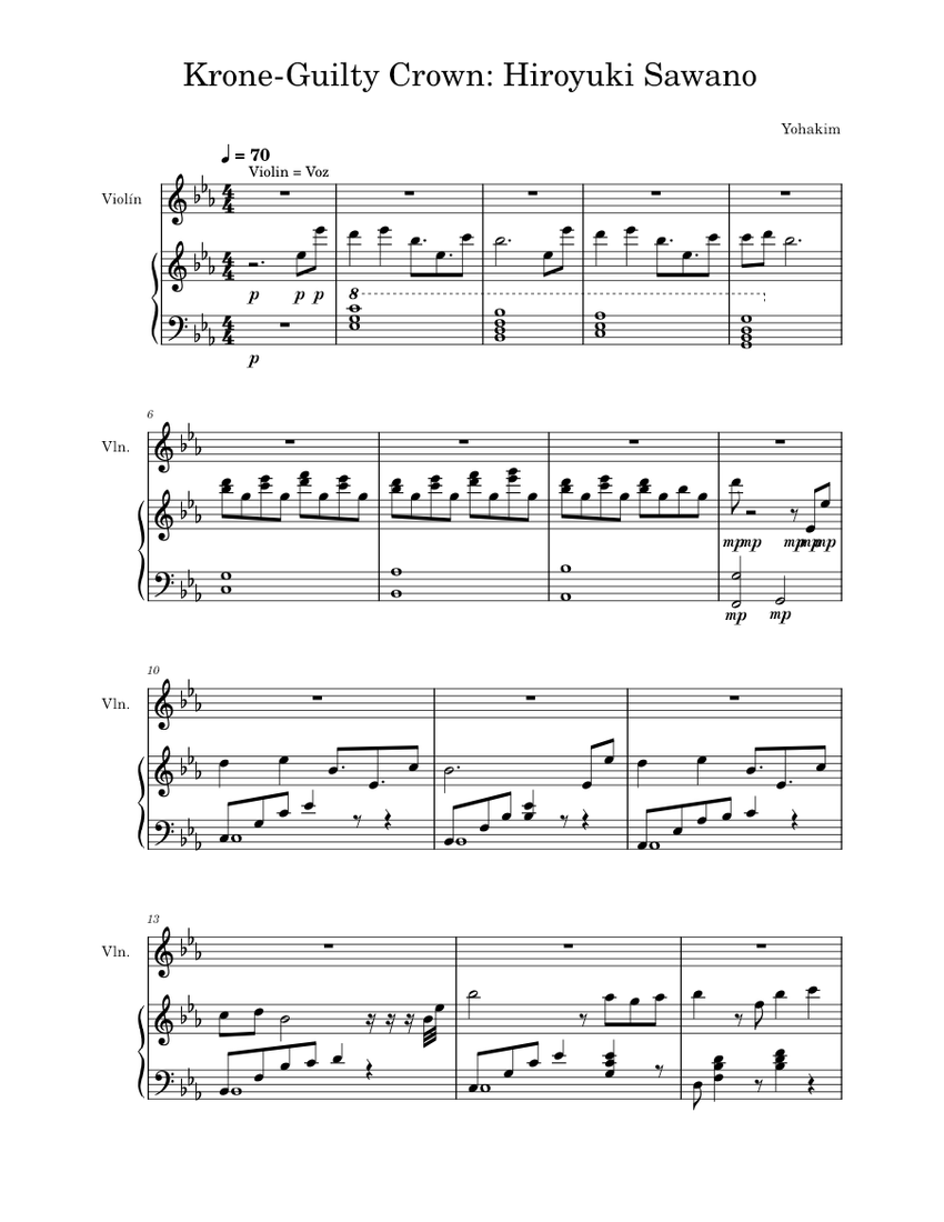 Krone – Hiroyuki Sawano Krone-Hiroyuki Sawano: Guilty Crown Sheet Music ...