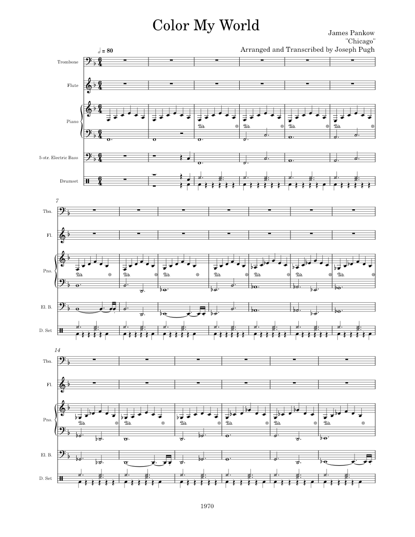 Color My World – James Pankow Sheet Music for Piano, Trombone, Flute ...