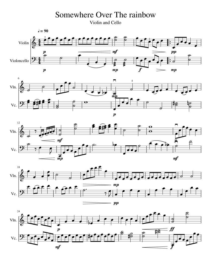 Somewhere Over the Rainbow ViolinCello Sheet Music for Violin, Cello ...