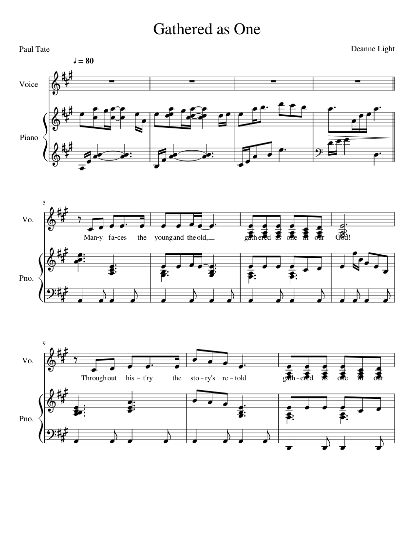 Gathered as One Sheet Music for Piano, Vocals (Piano-Voice) | MuseScore.com