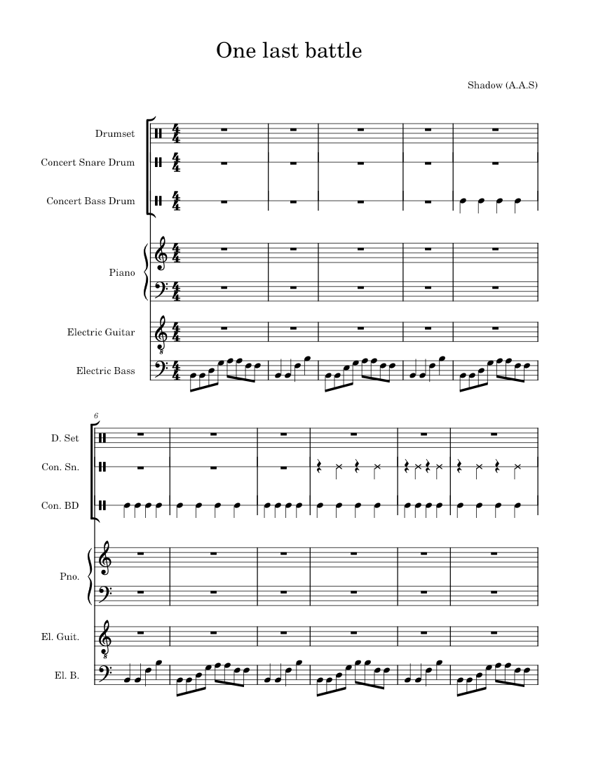 One Last Battle Sheet music for Piano, Snare drum, Guitar, Bass guitar ...