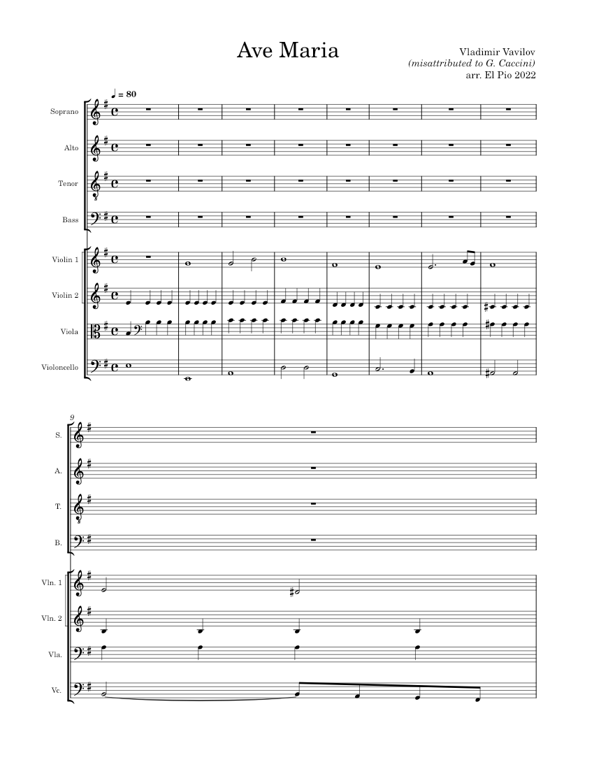 Ave, Maria – Giulio Caccini Sheet music for Soprano, Alto, Tenor, Bass voice & more instruments ...