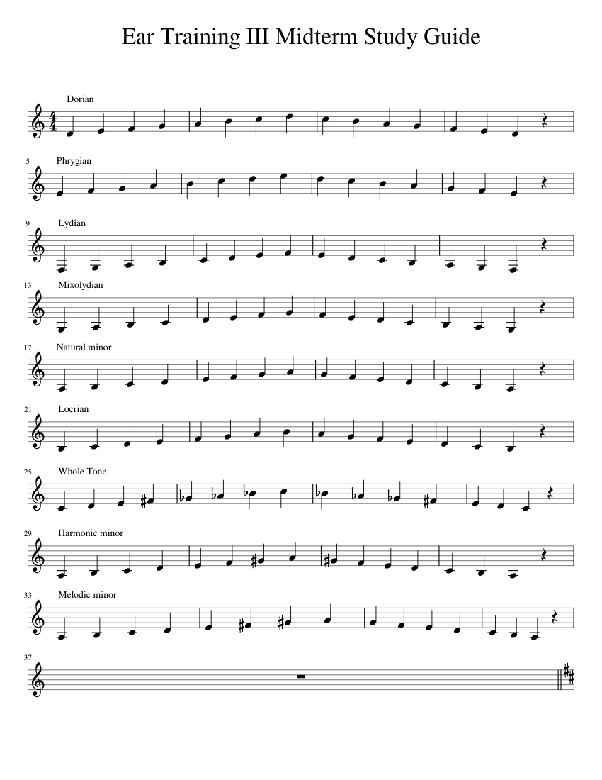 Ear Training III Midterm Study Guide Start Sheet music for Piano (Solo ...