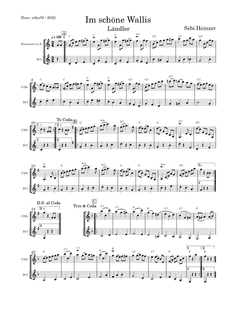 Im schöne Wallis Sheet music for Clarinet in b-flat, Clarinet bass ...