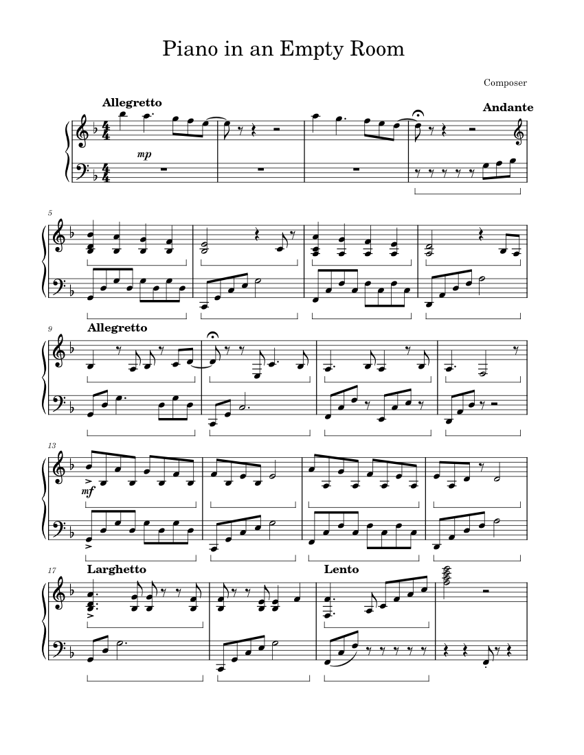 Piano in an Empty Room Sheet Music for Piano (Solo) Easy | MuseScore.com