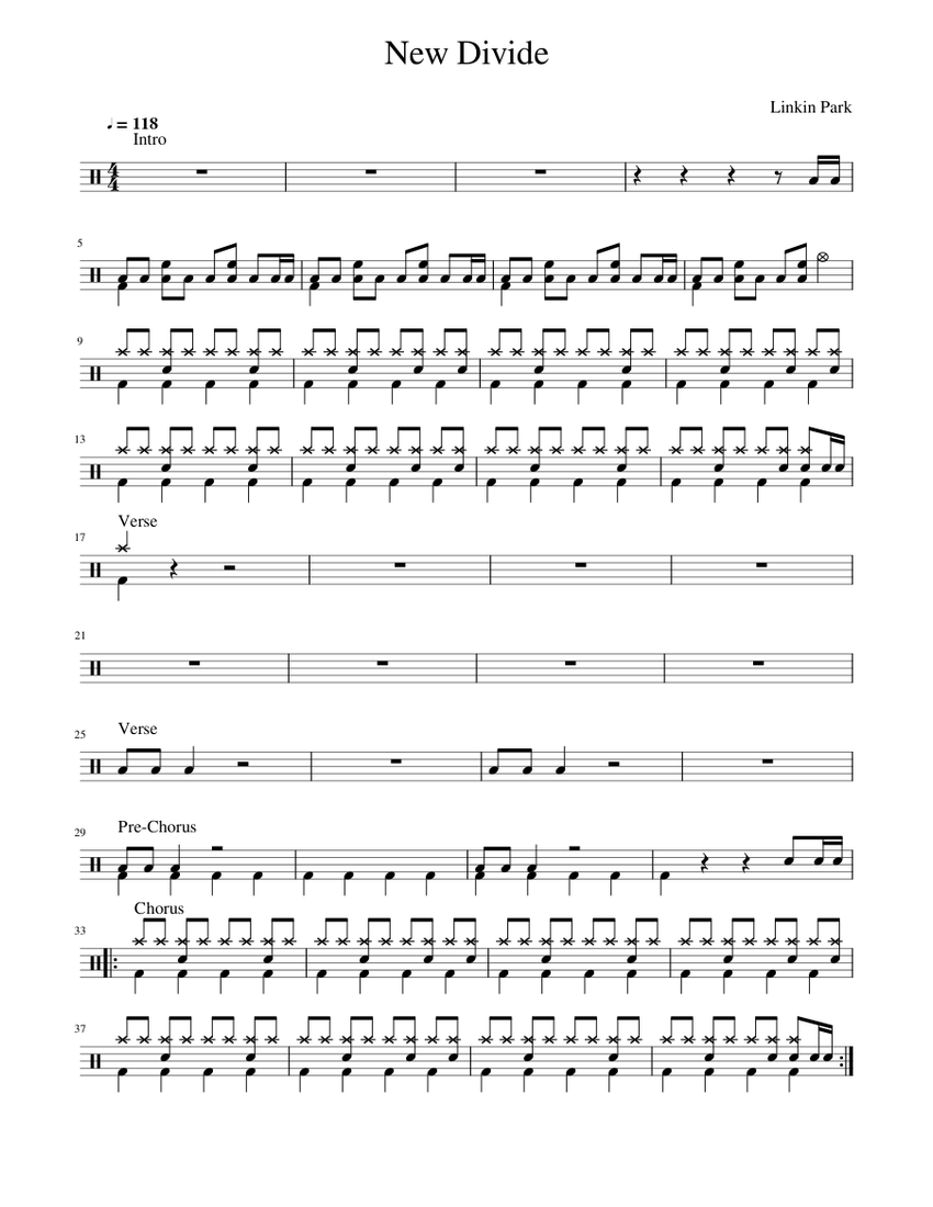 New Divide-Linkin Park Sheet Music with Chords for Drum group (Solo ...