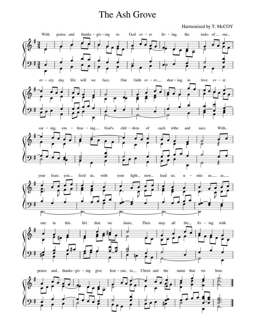The Ash Grove – Welsh The Ash Grove, last verse harmony Sheet music for ...