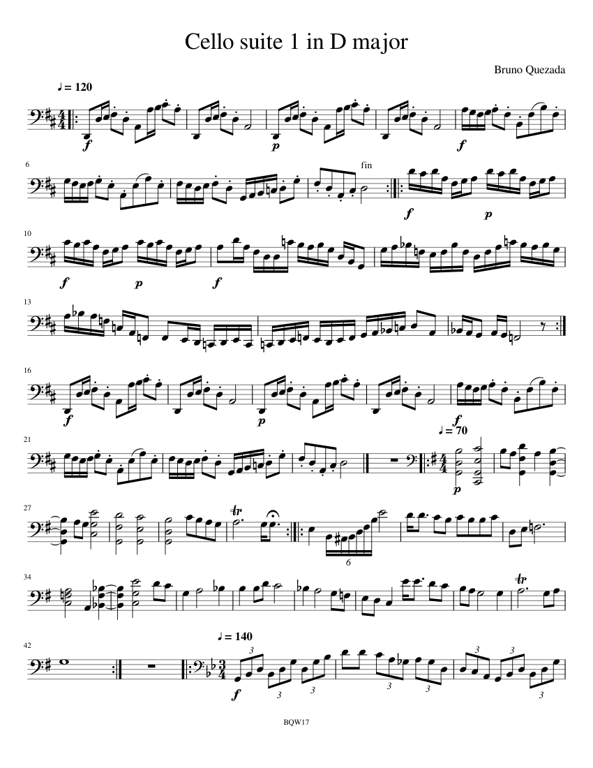 Cello suite 1 in D major Sheet music for Cello (Solo) | Musescore.com