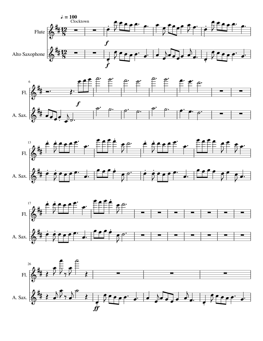 Majora's Mask Medly ( Some What...) Sheet Music for Flute, Saxophone ...
