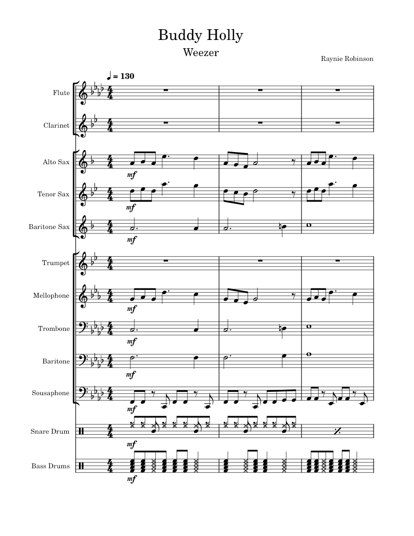 Buddy Holly - Weezer Sheet music for Trombone, Flute, Clarinet in b-flat, Saxophone alto & more ...