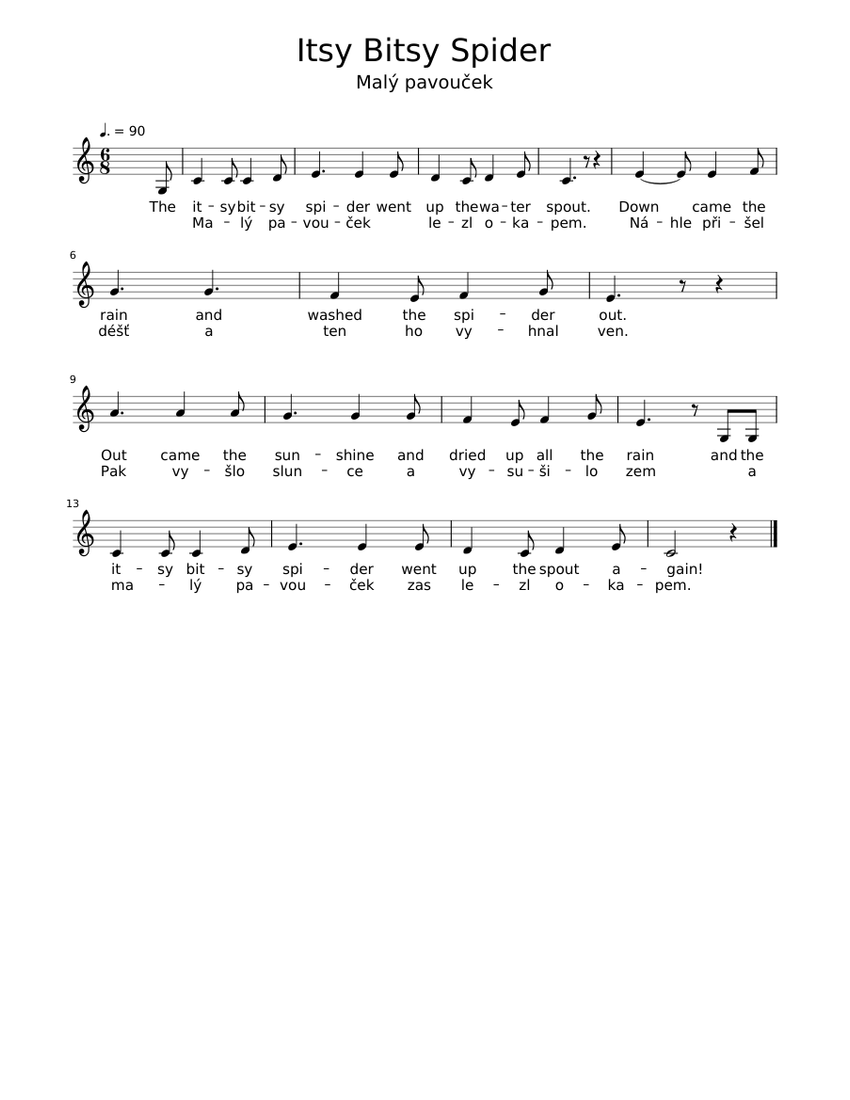 Itsy Bitsy Spider (Cmaj) Sheet Music for Flute (Solo) | MuseScore.com