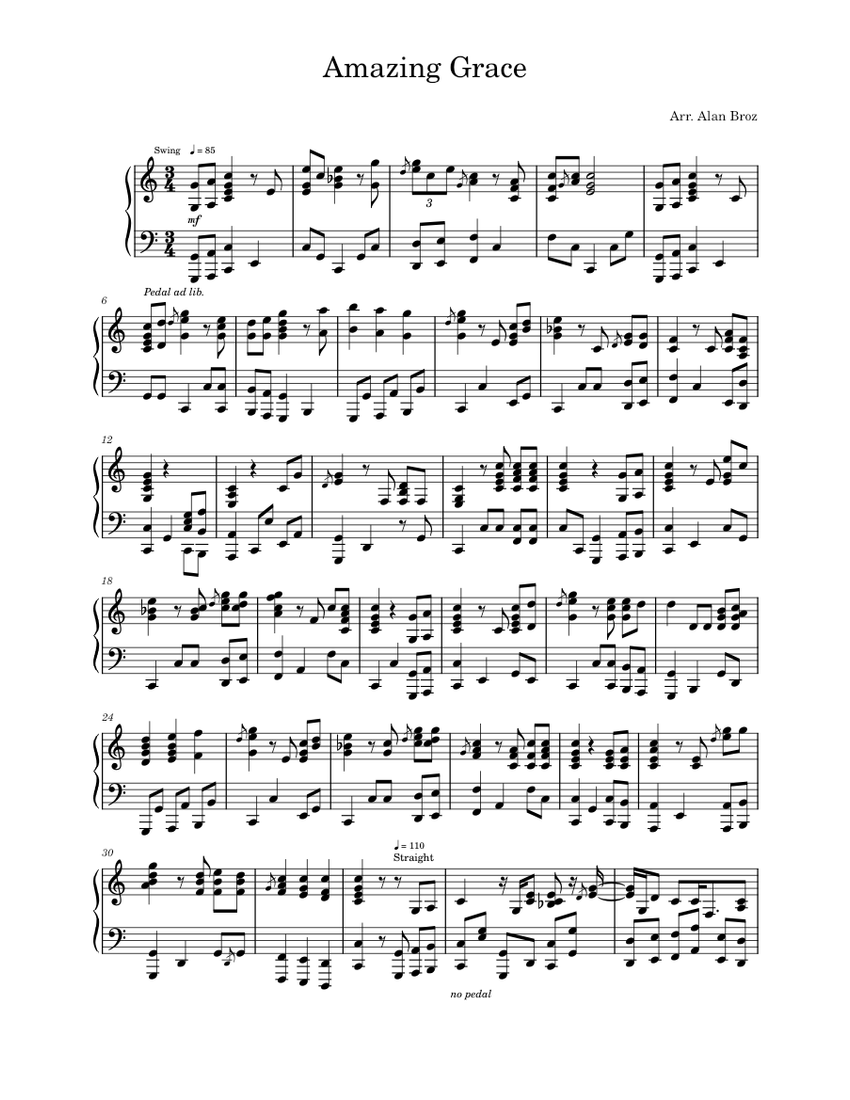 Amazing Grace - Alan Broz Sheet Music for Piano (Solo) | MuseScore.com