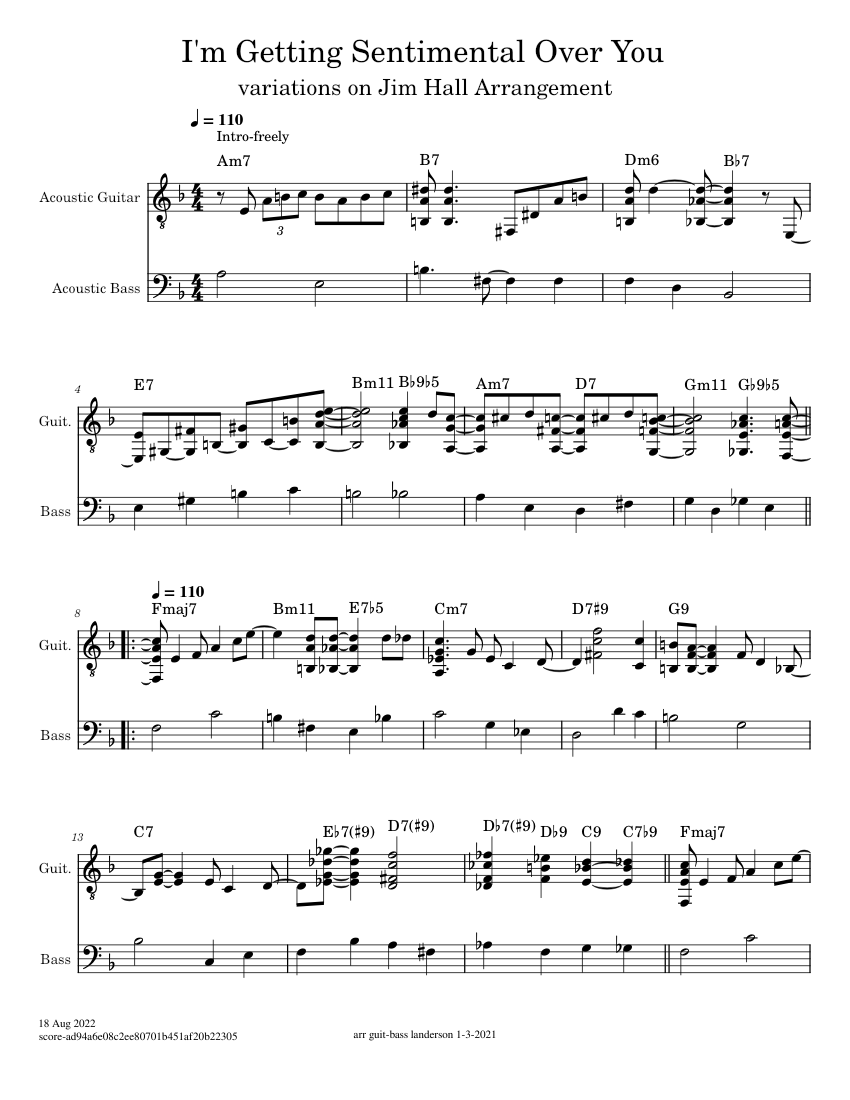 I'm Getting Sentimental Over You – George Bassman/var Jim Hall arr ...