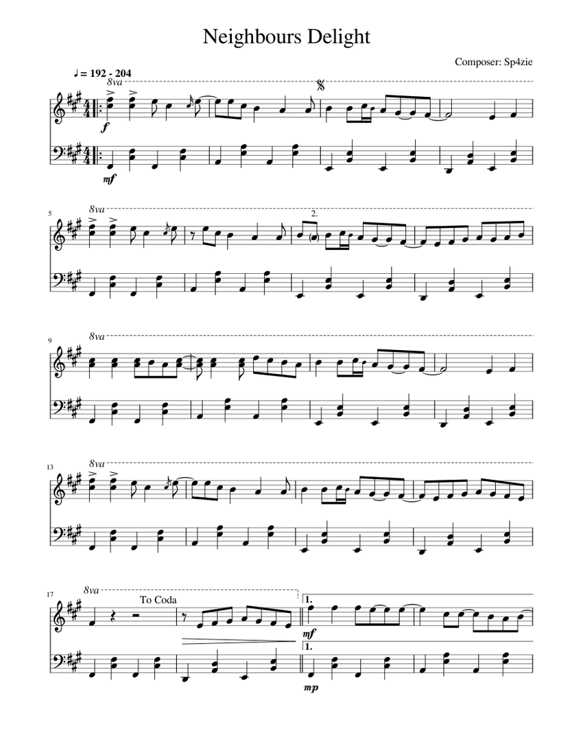 Neighbours Delight Sheet Music for Piano (Solo) | MuseScore.com