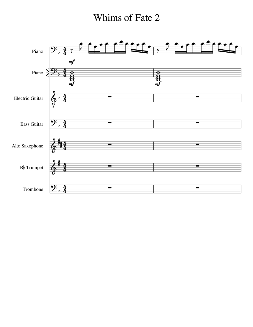 Whims of Fate Sheet Music for Piano, Trombone, Saxophone alto, Trumpet ...