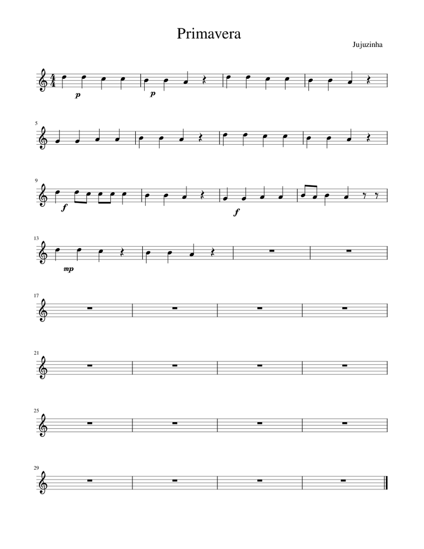 Primavera Sheet music for Piano (Solo) Easy | Musescore.com