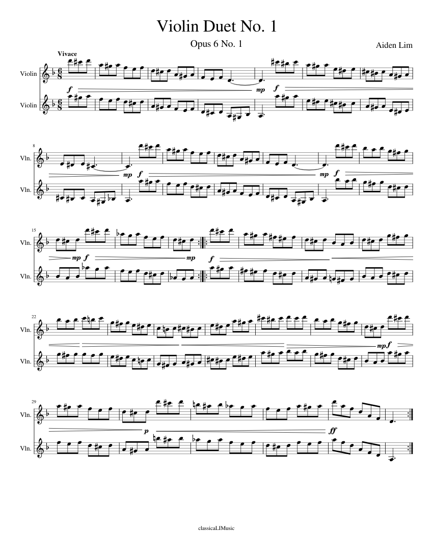Violin_Duet_No._1 Sheet music for Violin (String Duet) | Musescore.com