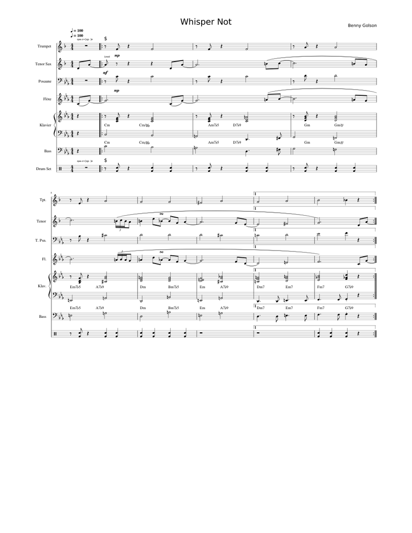 Whisper Not – Benny Golson Wisper Not Sheet Music for Piano, Trombone ...