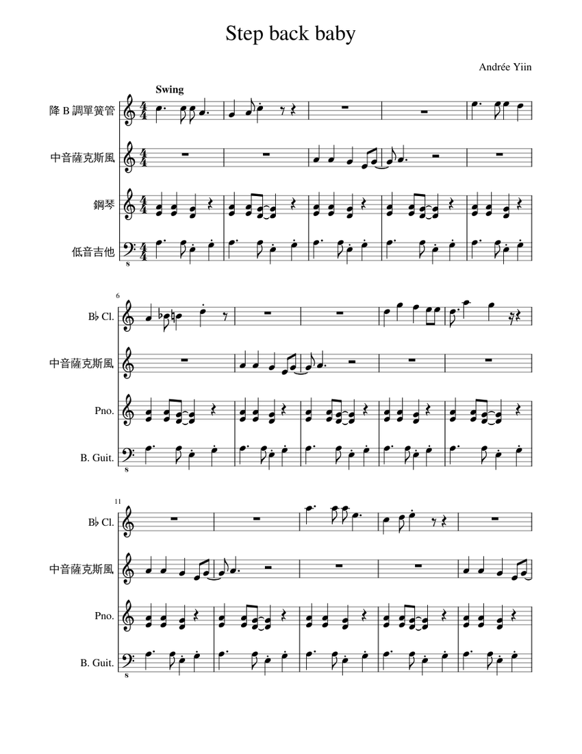 step back baby by Andrée Sheet music for Piano, Clarinet in b-flat ...