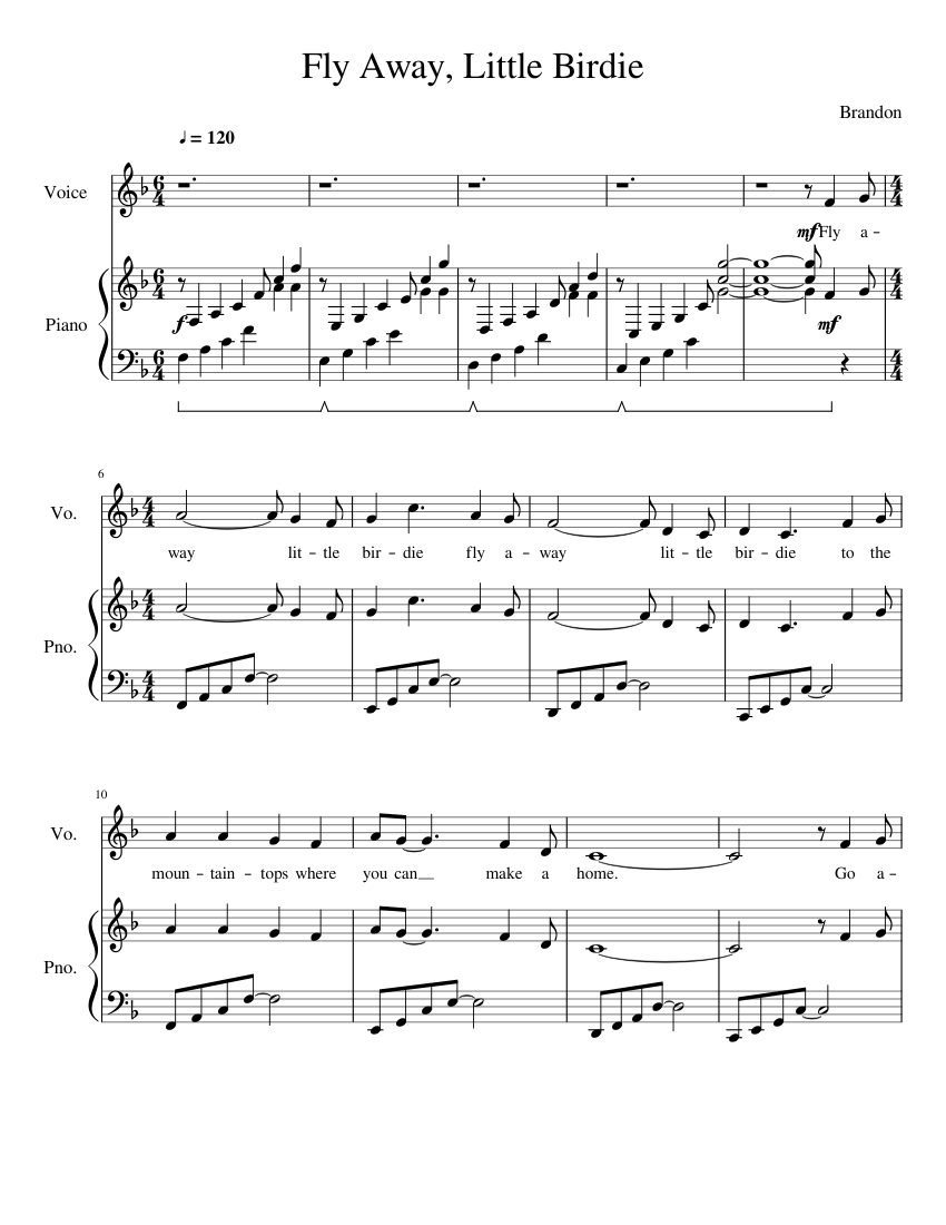 Fly Away, Little Birdie Sheet music for Piano, Vocals (Piano-Voice ...