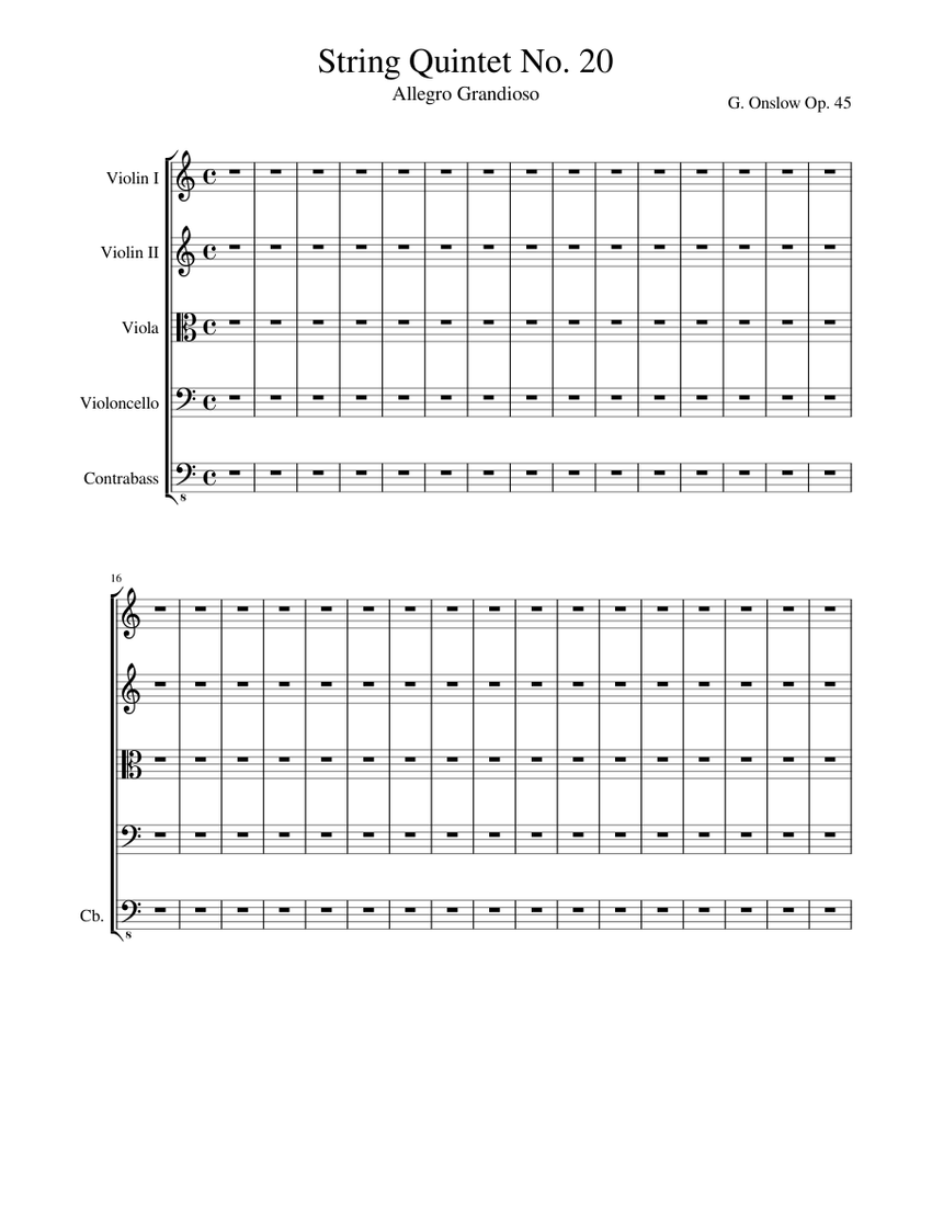 String Quintet No. 20 Sheet music for Contrabass, Violin, Viola, Cello ...