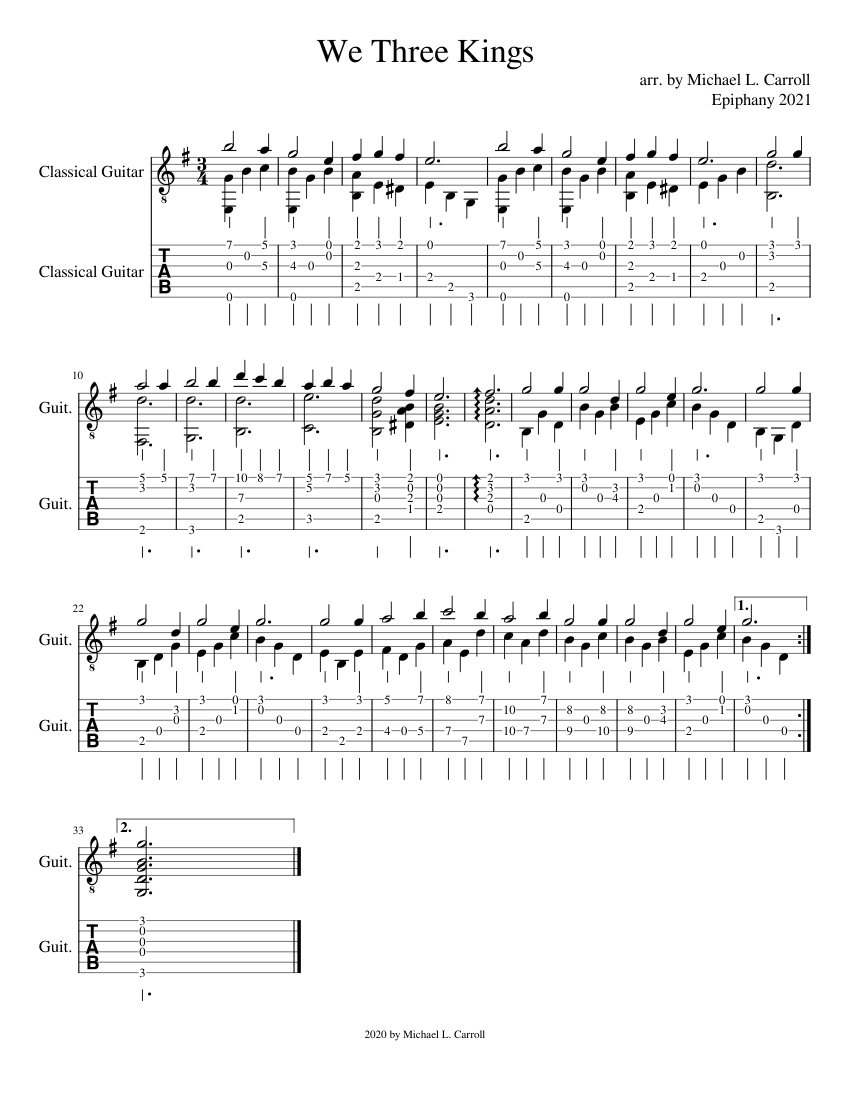 We Three Kings: Guitar Solo Sheet music for Guitar (Solo) | Musescore.com