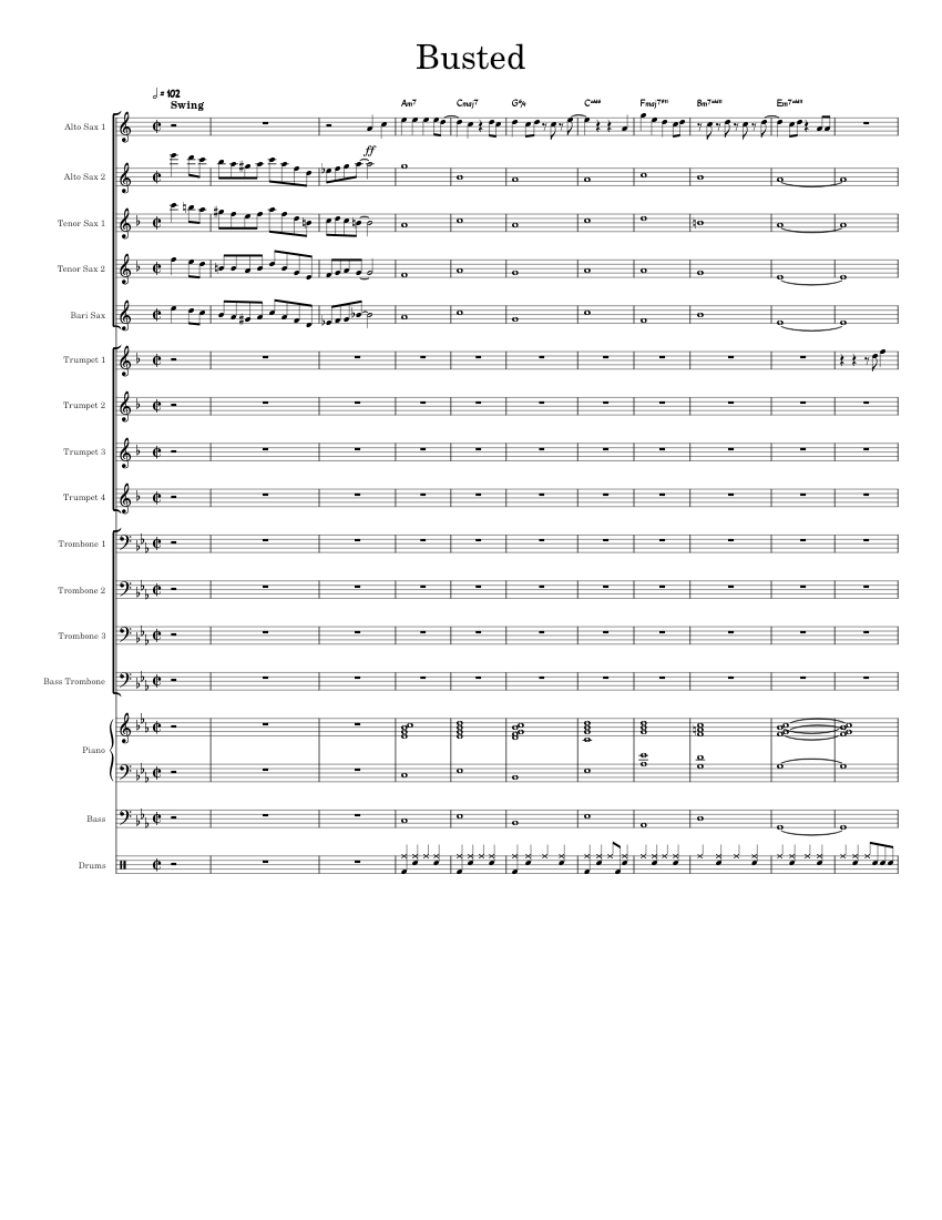Busted for Jazz Ensemble Sheet music for Piano, Trombone, Trombone bass ...