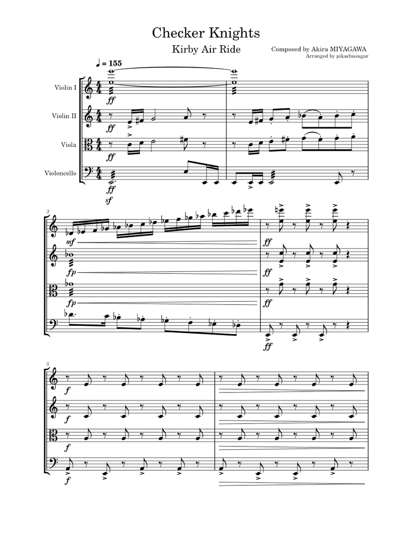 Air Ride: Checker Knights – Akira Miyagawa Sheet music for Violin ...